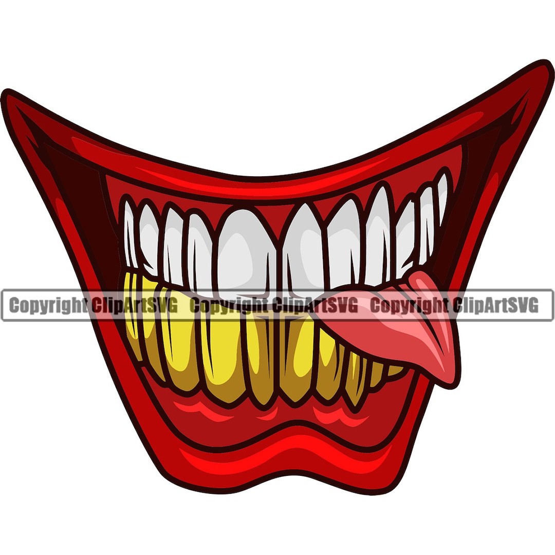 Joker Smile Gold Teeth Thug Clown Scary Mouth Mask Evil Grin Grill ...