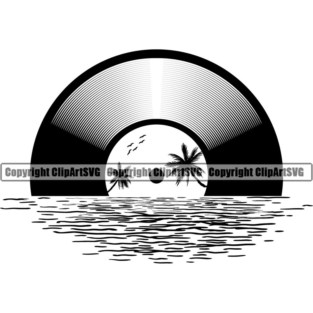 Retro Vinyl Record Palm Tree Ocean Paradise Vacation Sunset Music ...