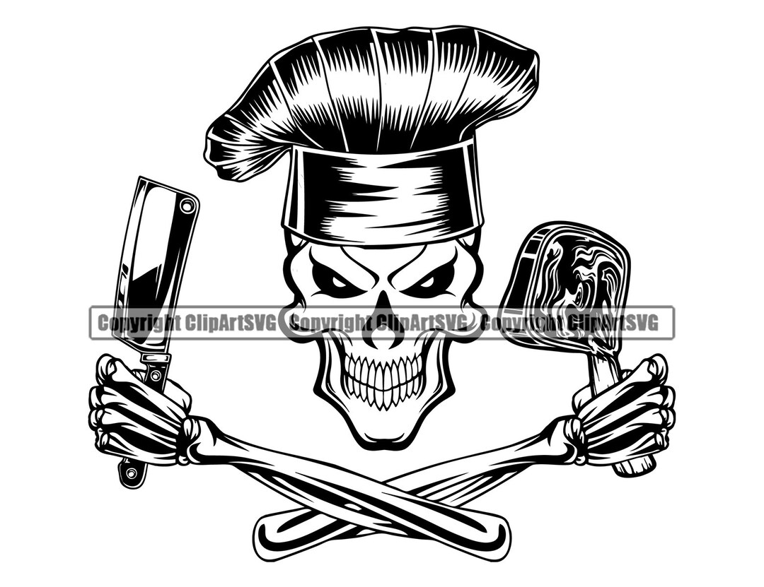 Skull Chef Cook Butcher Meat Steak Clever Knife Grill Cooking Food ...