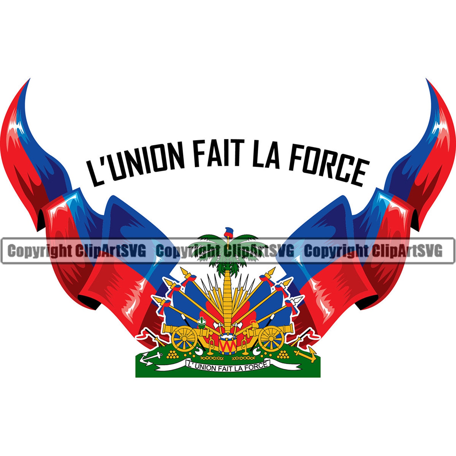 Haiti Haitian L'union Fait La Force Flag Country World Nation Sign ...