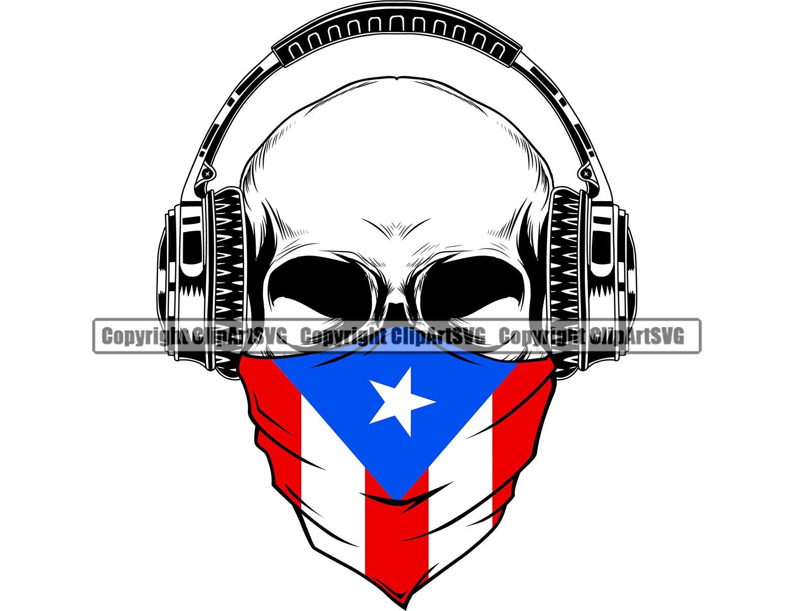 Puerto Rico Rican Skull Headphones Bandanna Flag Country | Etsy