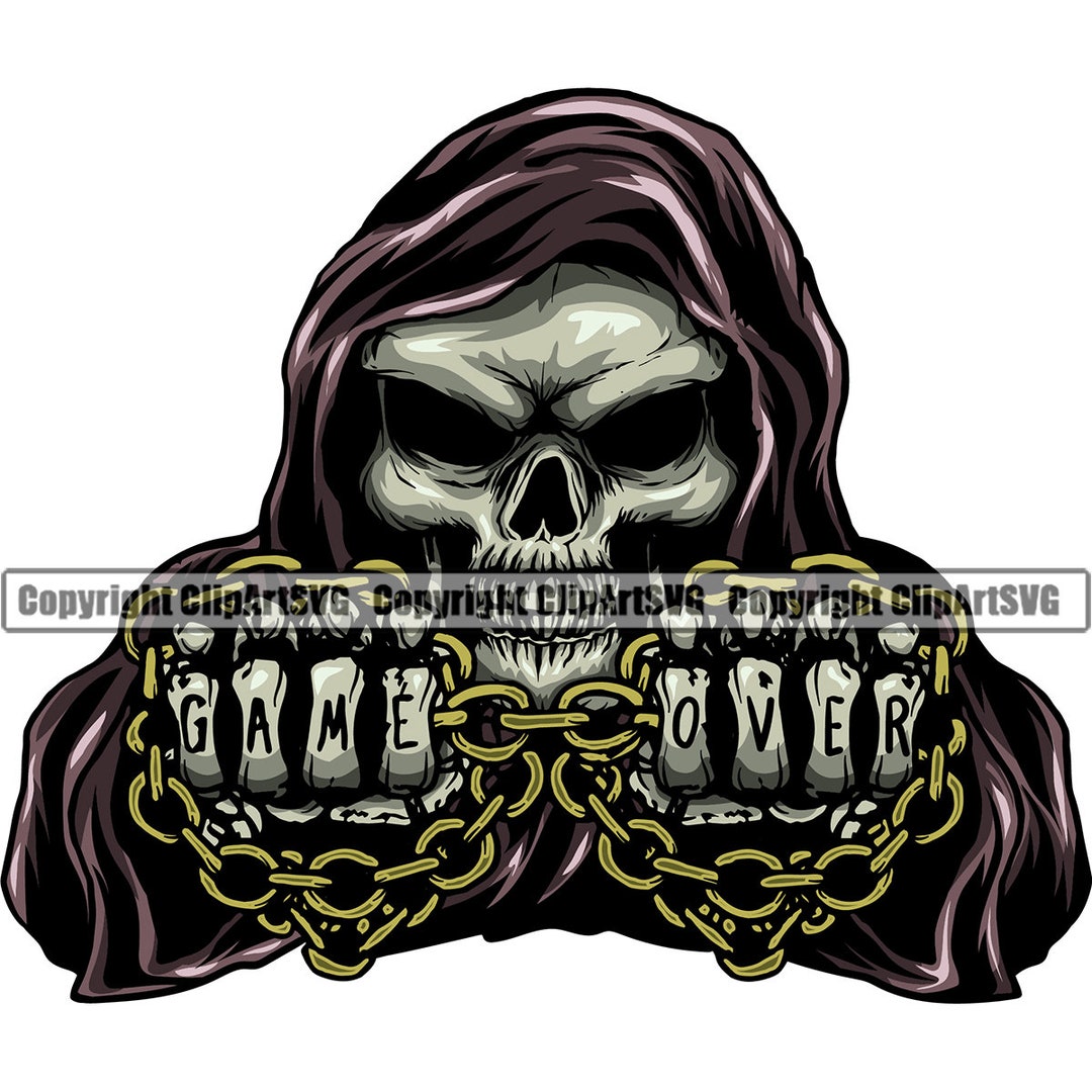 Grim Reaper Skull Skeleton Grin Grinning Game Over Chain Death Evil ...