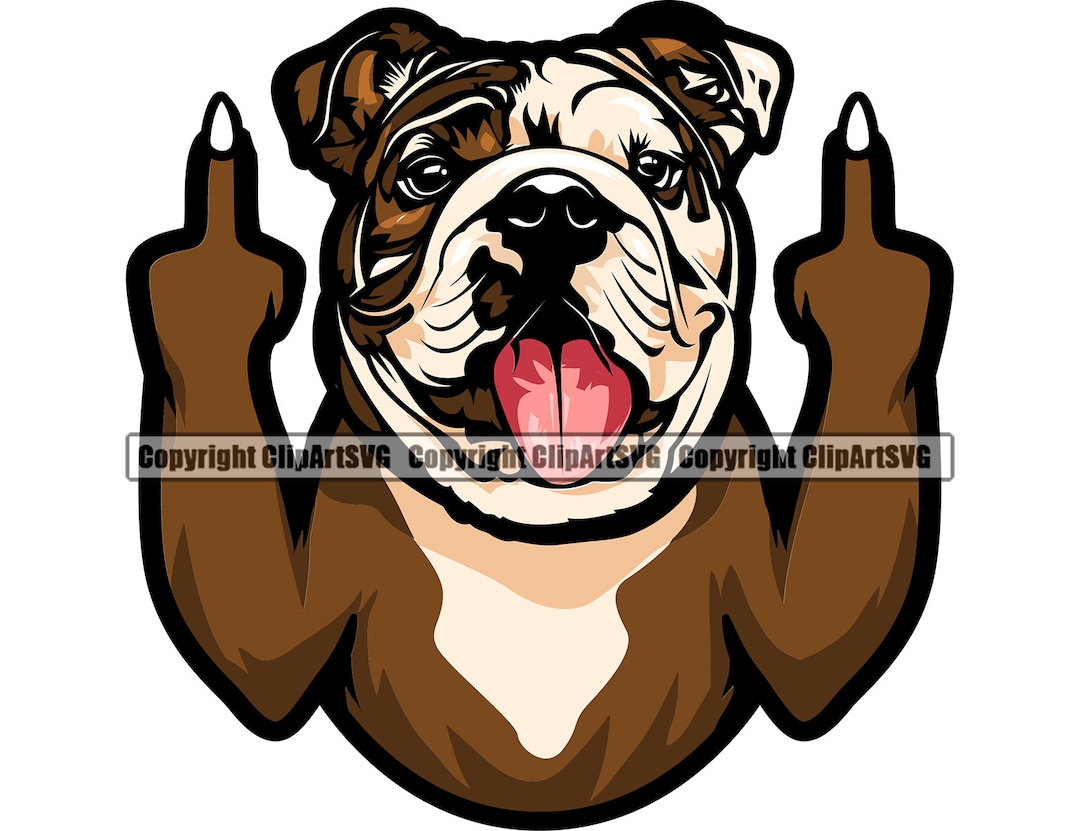 English Bulldog Middle Finger Funny Dog Breed Smiling Paw Puppy Pet ...