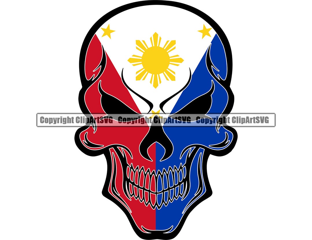 Philippines Filipino Skull Skeleton Flag Country World Nation Map Sign ...