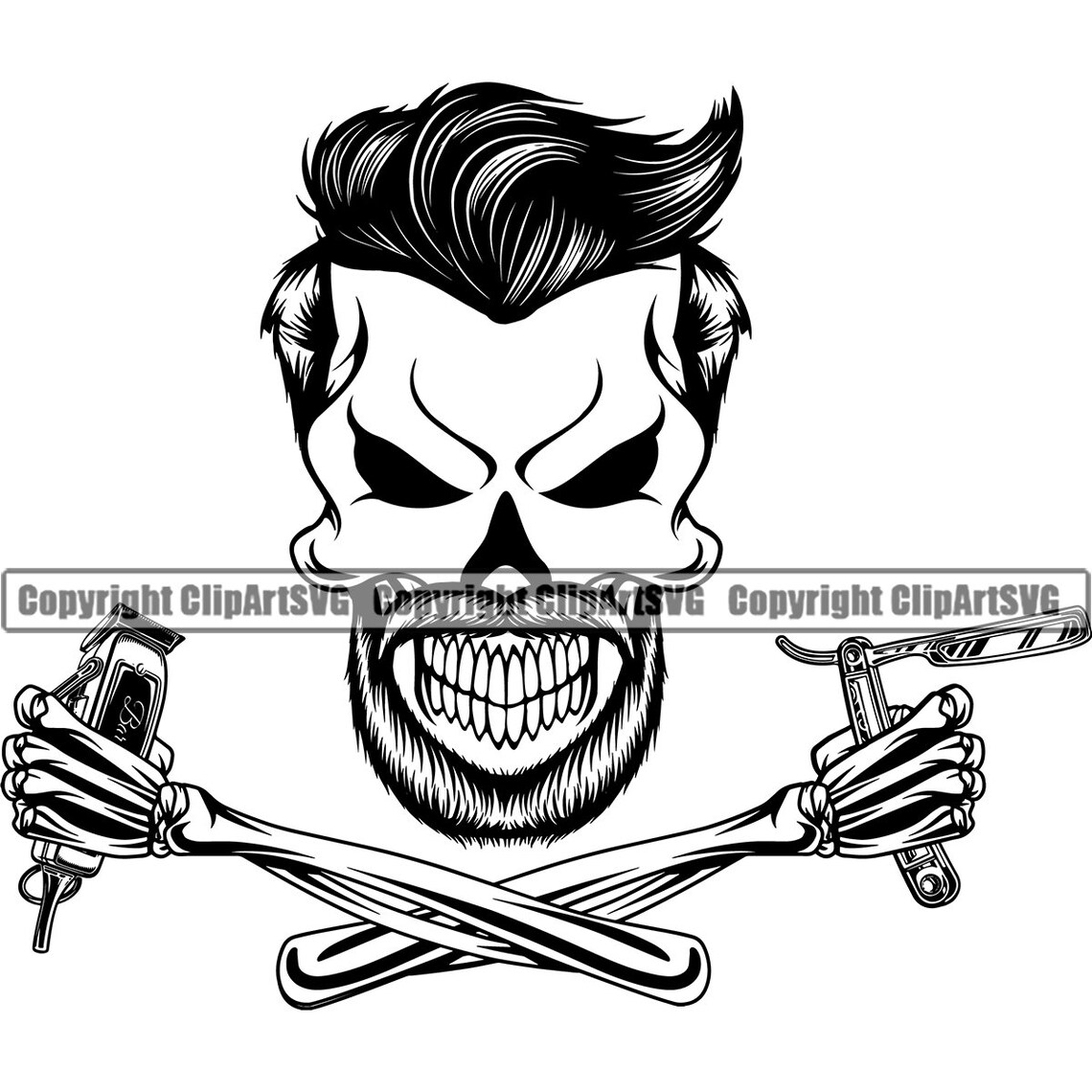 Skull Skeleton Clipper Razor Barber Shop Barbershop Pole Salon - Etsy