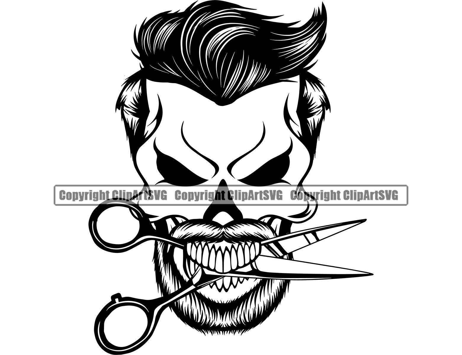 Skull Skeleton Scissors In Mouth Razor Barber Shop Barbershop | Etsy