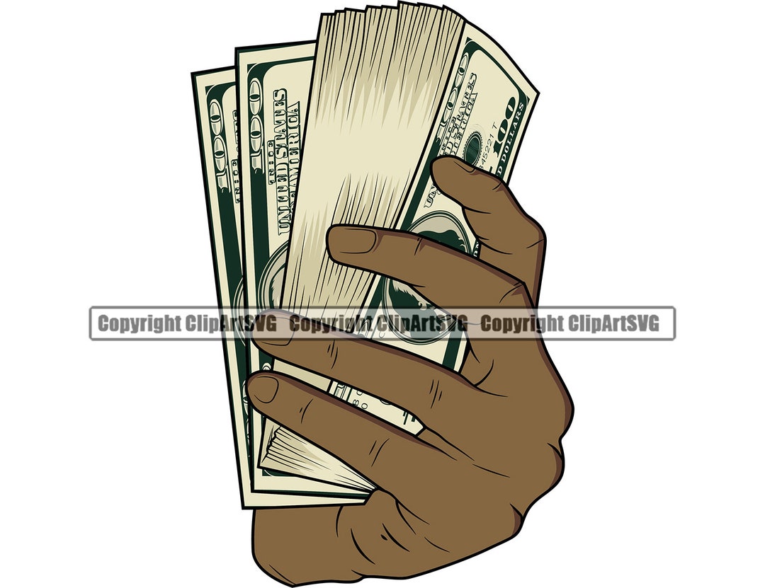 Black Hand Man Holding Money Knot Stack 100 Hundred Dollar Bill Cash ...