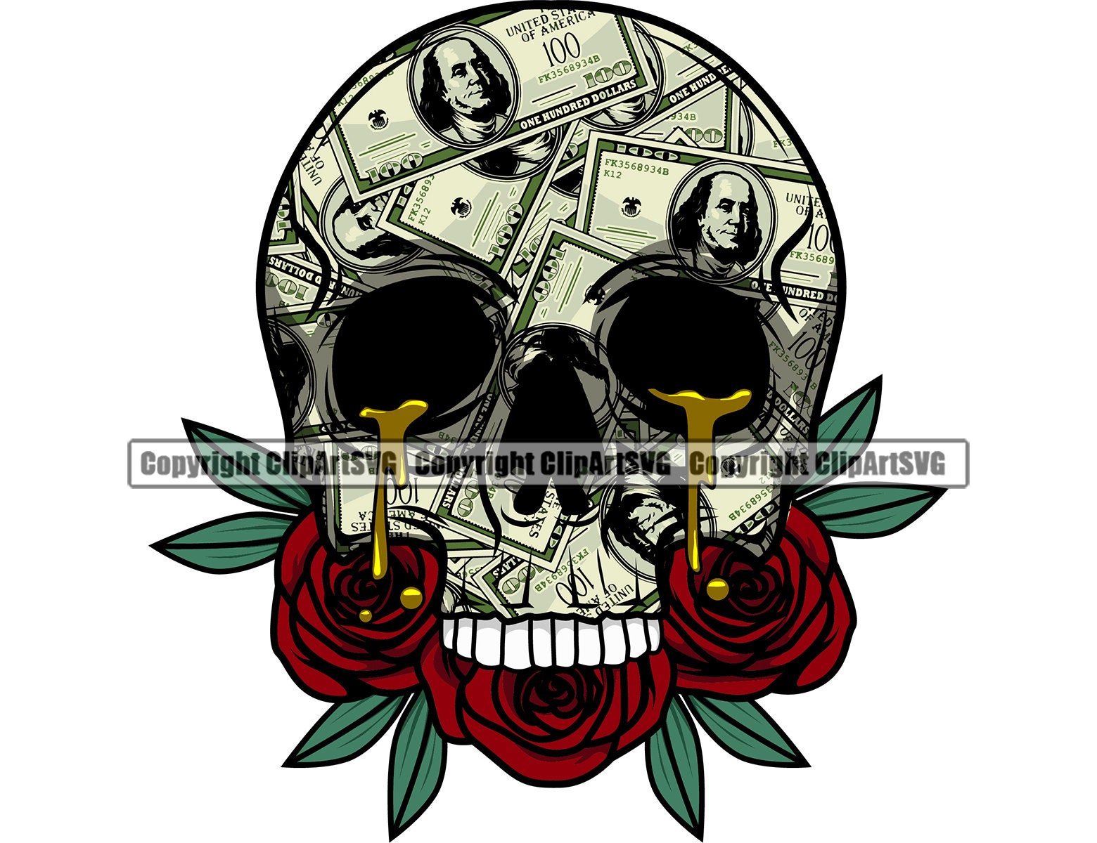 Money Skull Crying Gold 100 Hundred Dollar Bill Knot Cash Rich | Etsy