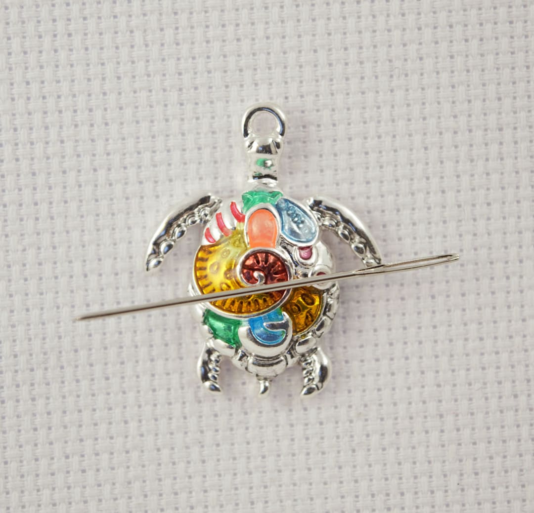 Small Silver and Enamel Turtle Needleminder / Small Colourful Turtle ...