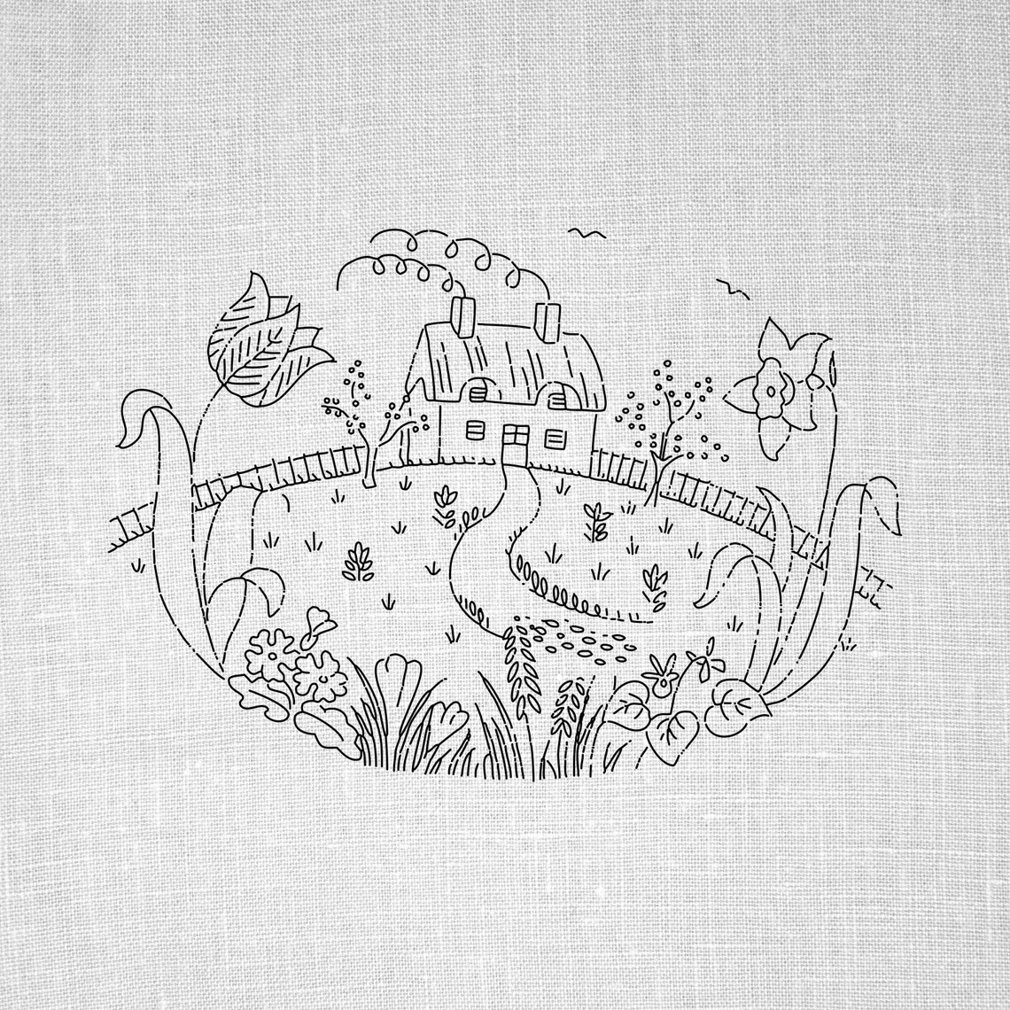 Cottage Garden Hand Embroidery Pattern, Vintage Embroidery, Embroidery ...