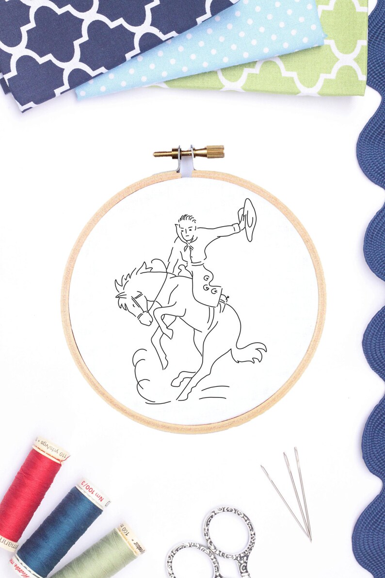 Cowboy Hand Embroidery Pattern, Bronco Embroidery Design, Embroidery ...