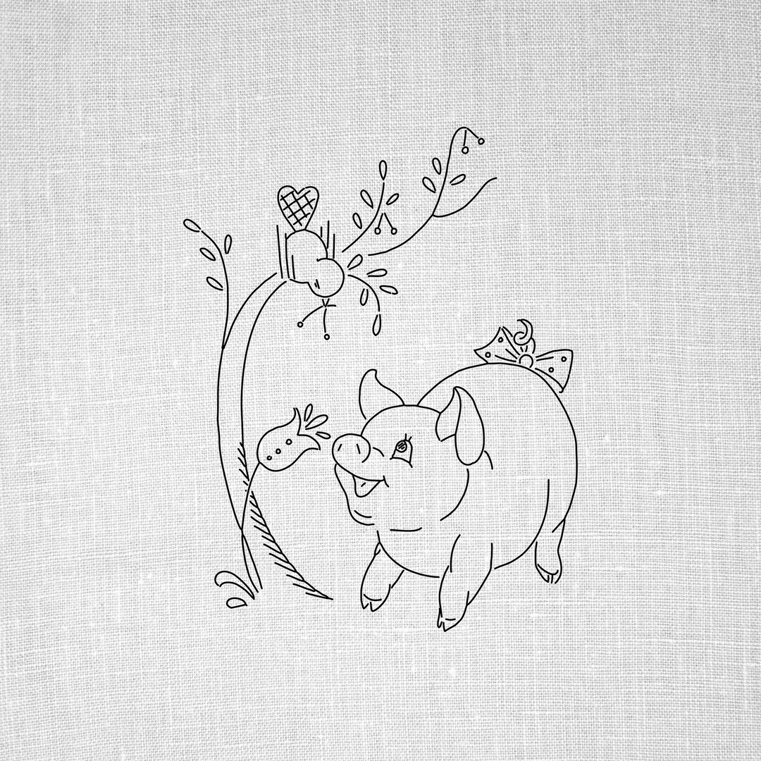 Pig on a Farm Hand Embroidery Pattern, Bird in a Tree Hand Embroidery ...