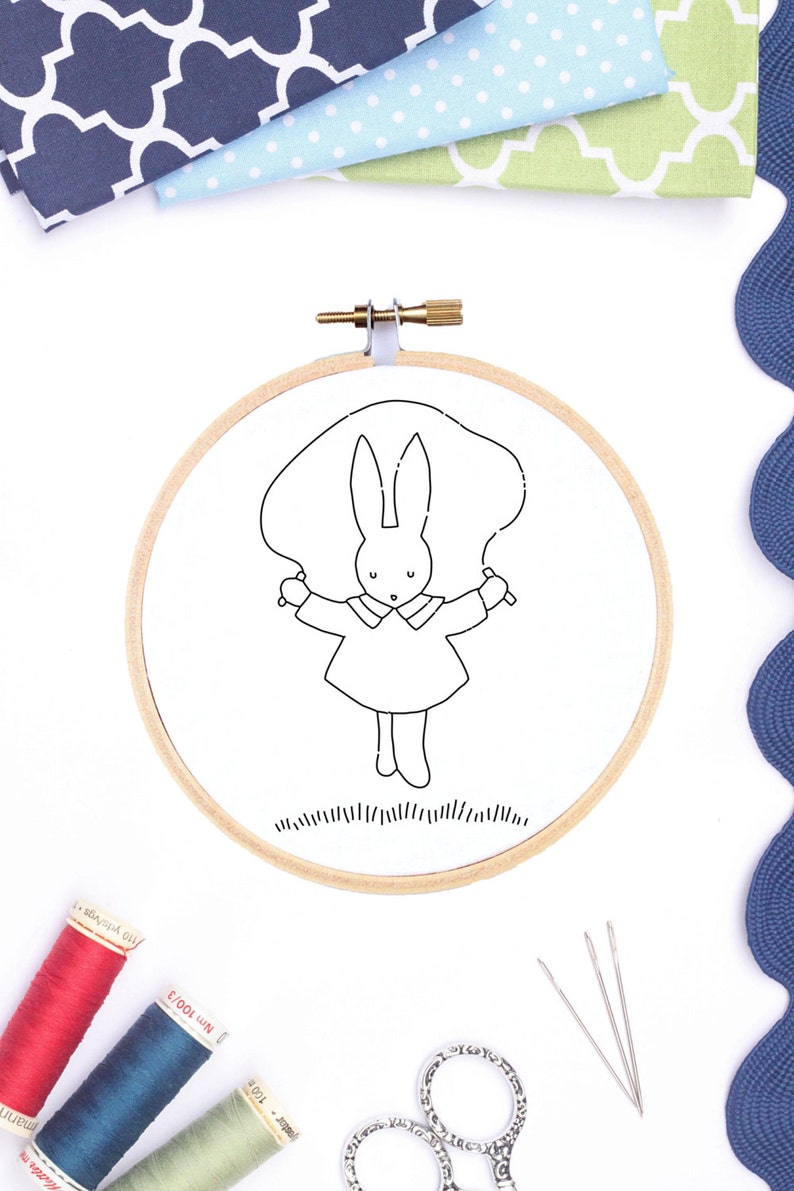 Jump Rope Rabbit Hand Embroidery Design, PDF Hand Embroidery Pattern ...