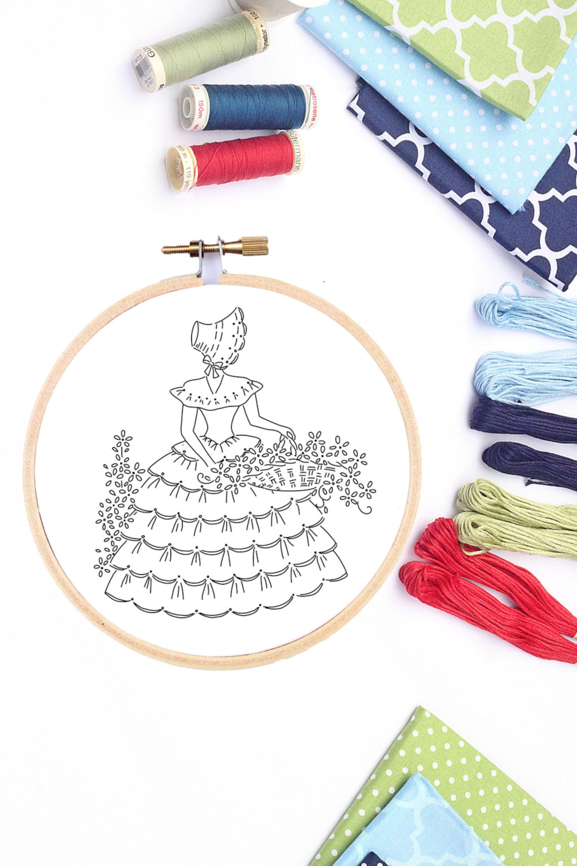 Crinoline Lady Hand Embroidery Vintage Pattern Reproduction Printable ...