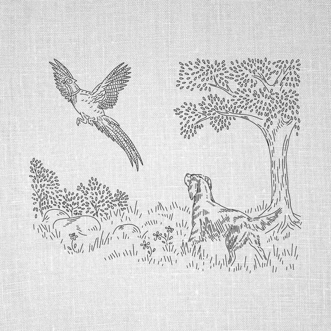 Hunting Dog and Pheasant Hand Embroidery Pattern, Dog Embroidery ...