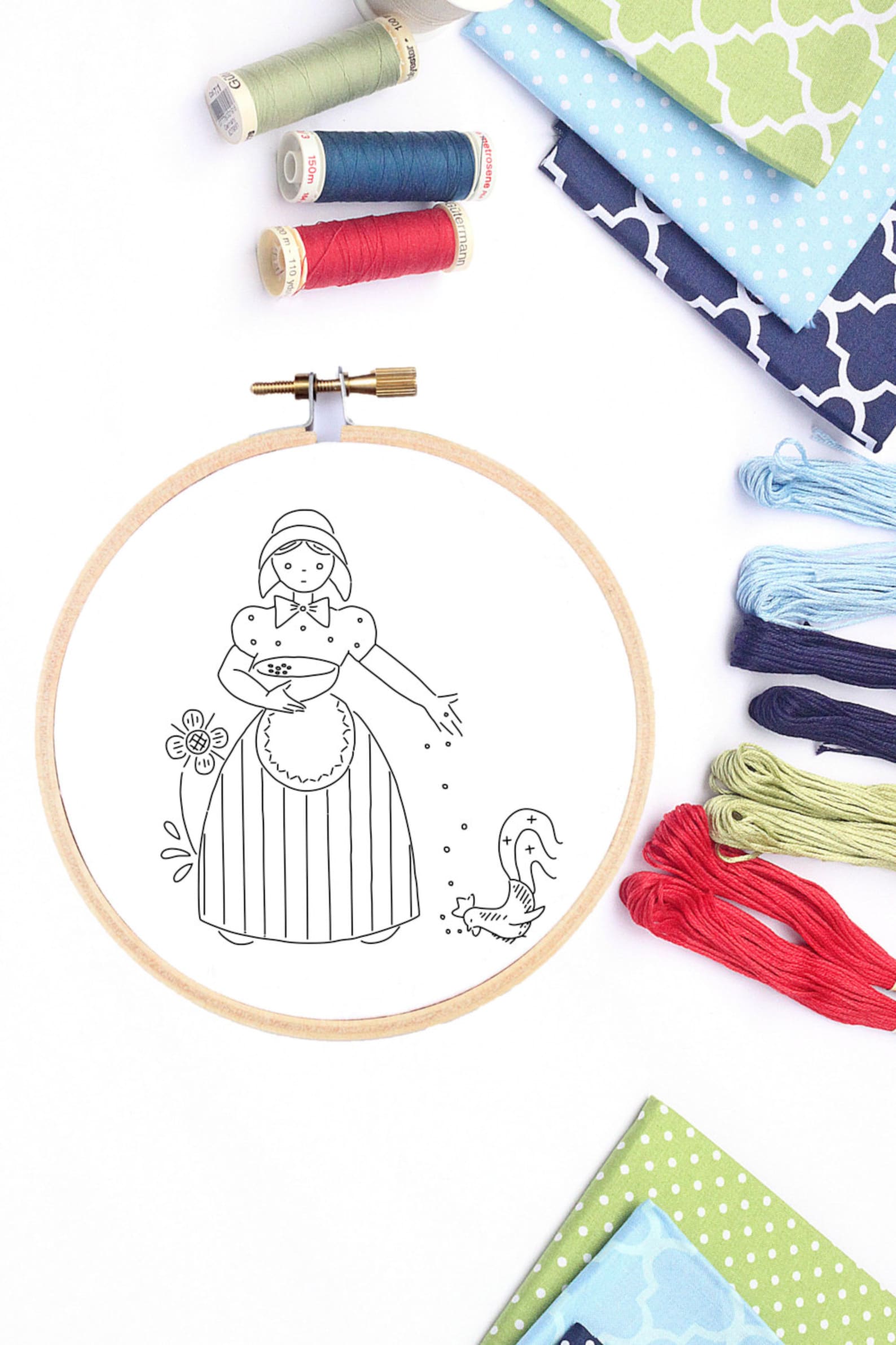 Hand Embroidery Transfer Pattern PDF Farmers Wife Feeding the Chicken ...
