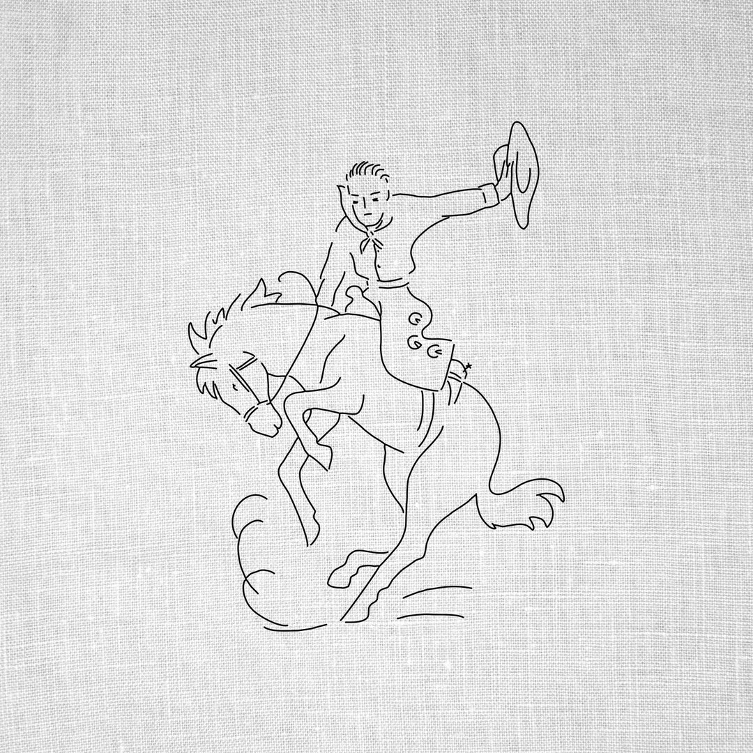 Cowboy Hand Embroidery Pattern, Bronco Embroidery Design, Embroidery ...