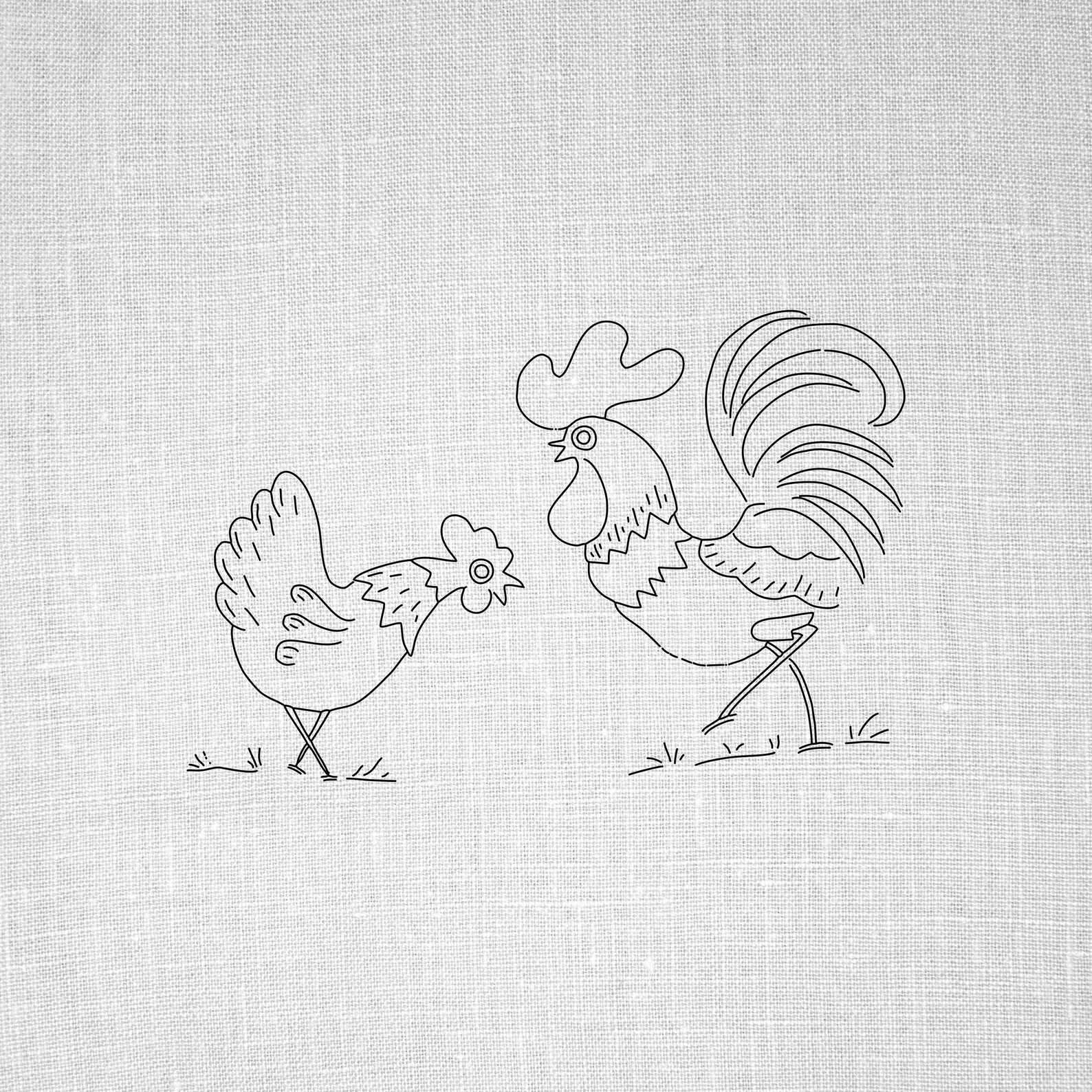 Rooster and Hen Hand Embroidery Pattern, Vintage Hand Embroidery Design ...