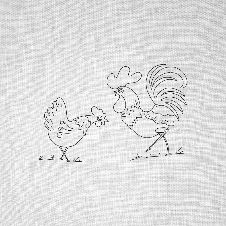 Rooster and Hen Hand Embroidery Pattern, Vintage Hand Embroidery Design ...