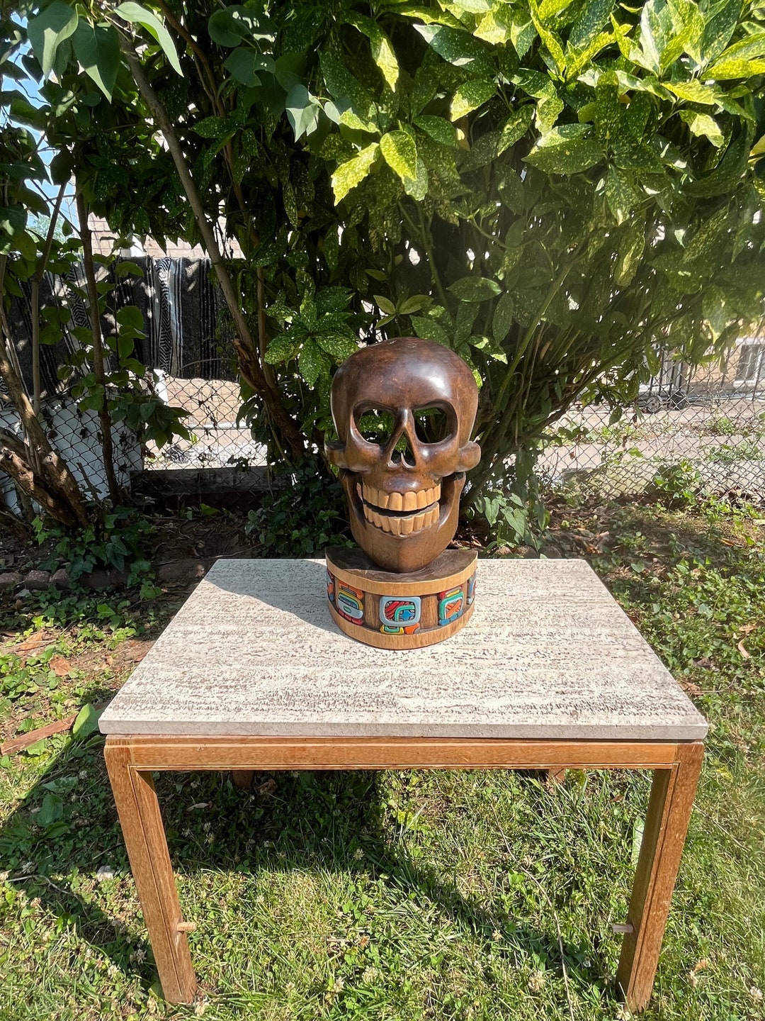 Mayan Skull Craño Hand Carved Cedar Wood Chichen Itza Mexico Palenque ...