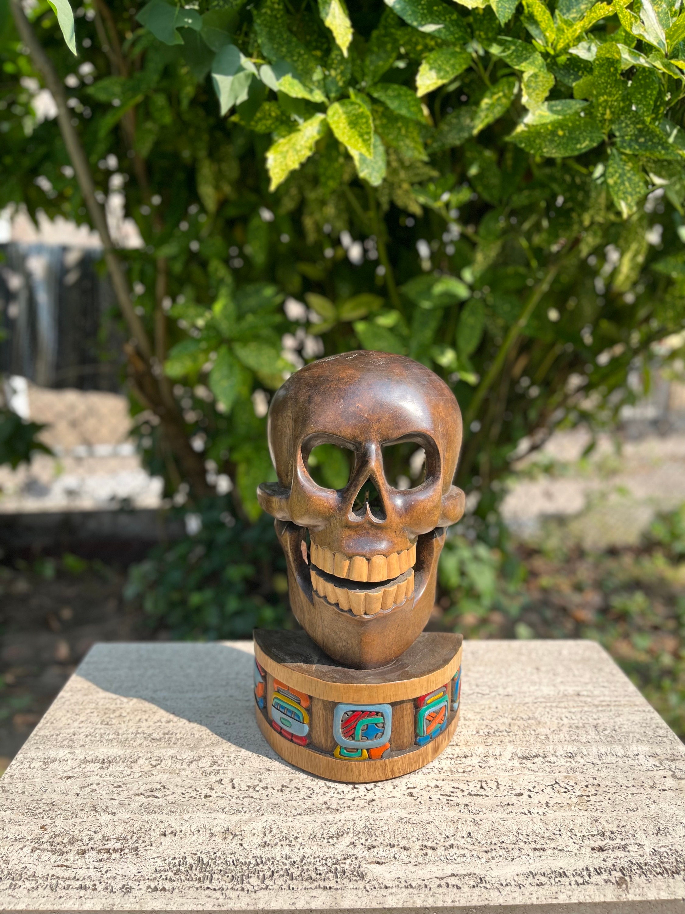 Mayan Skull Craño Hand Carved Cedar Wood Chichen Itza Mexico Palenque ...