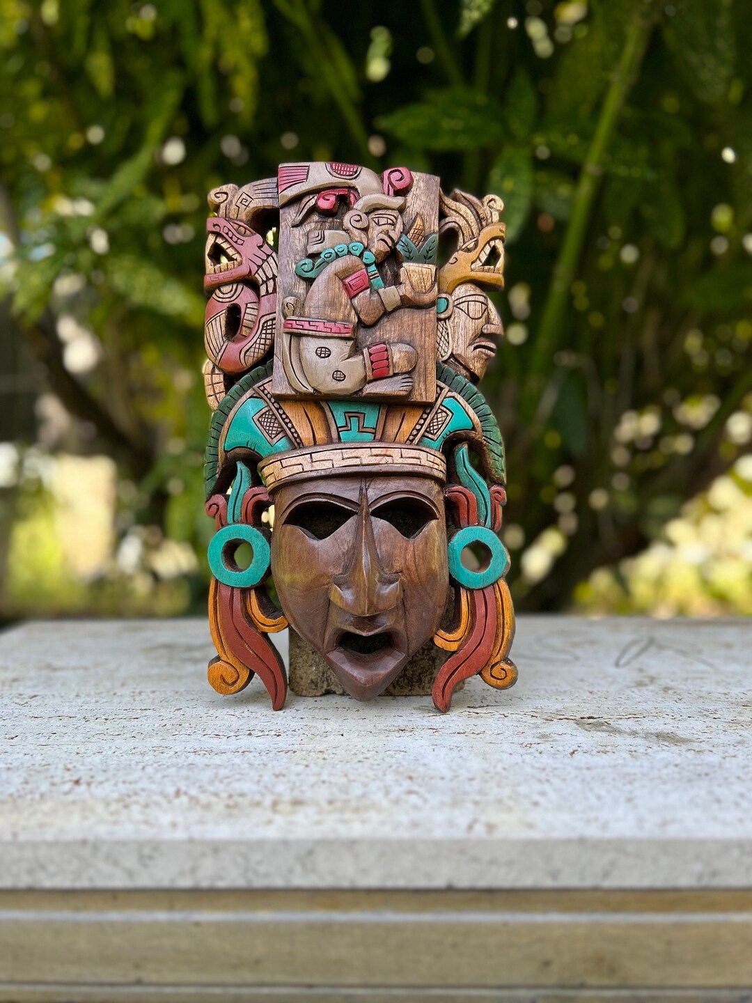 Wood Carved Hand Made Maya Mask From Chichen Itza Yucatan Mexico ...