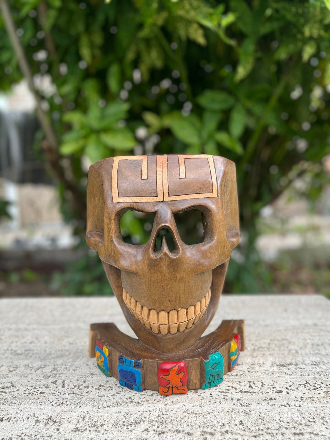 Mayan Skull Craño Hand Carved Cedar Wood Chichen Itza Mexico Palenque ...