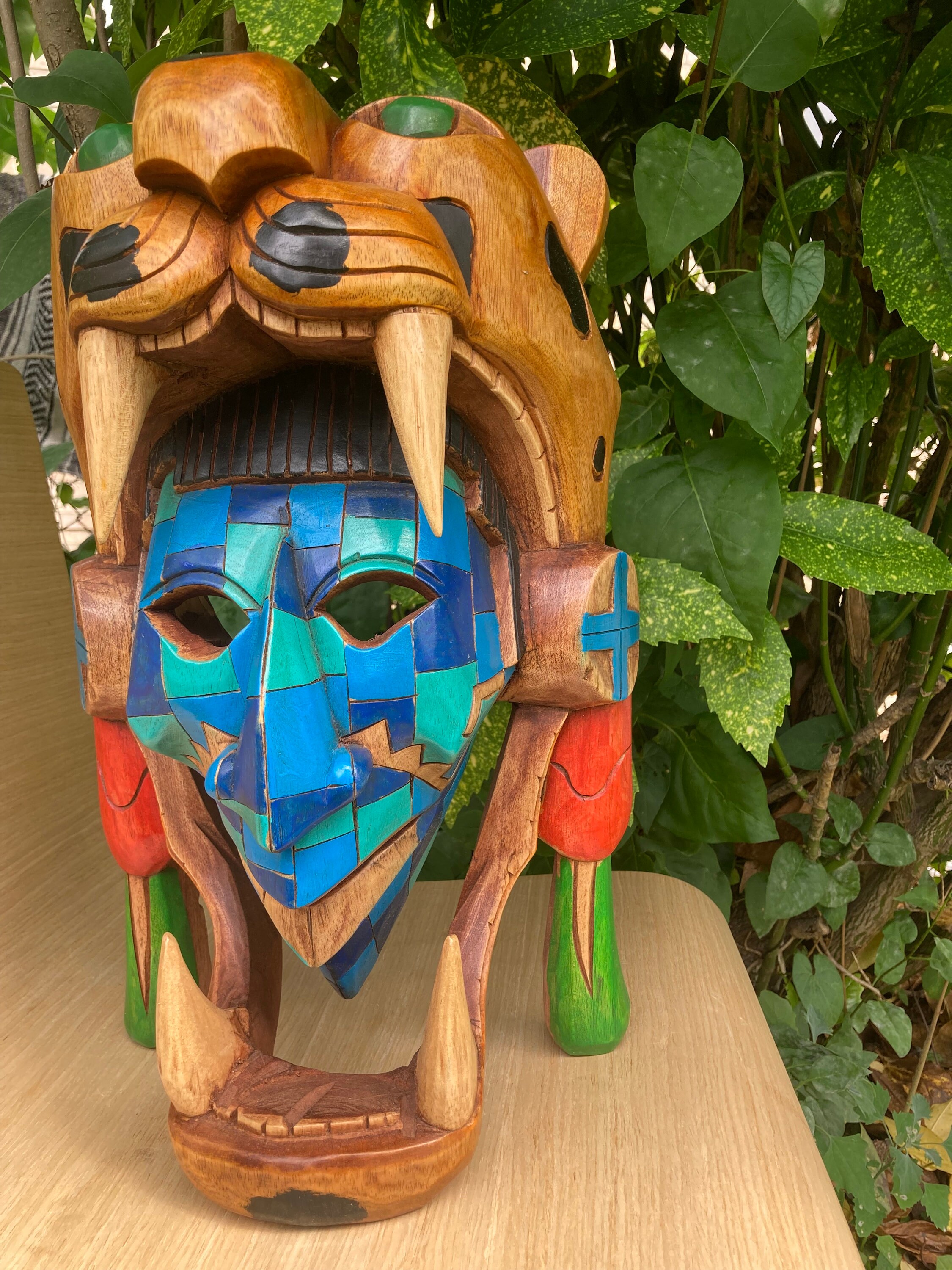 Wood Carved Hand Made Maya Mask From Chichen Itza Yucatan Mexico ...