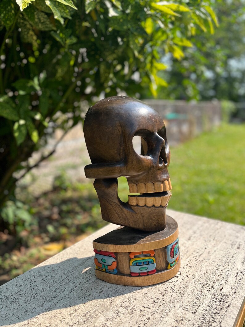 Mayan Skull Craño Hand Carved Cedar Wood Chichen Itza Mexico Palenque ...