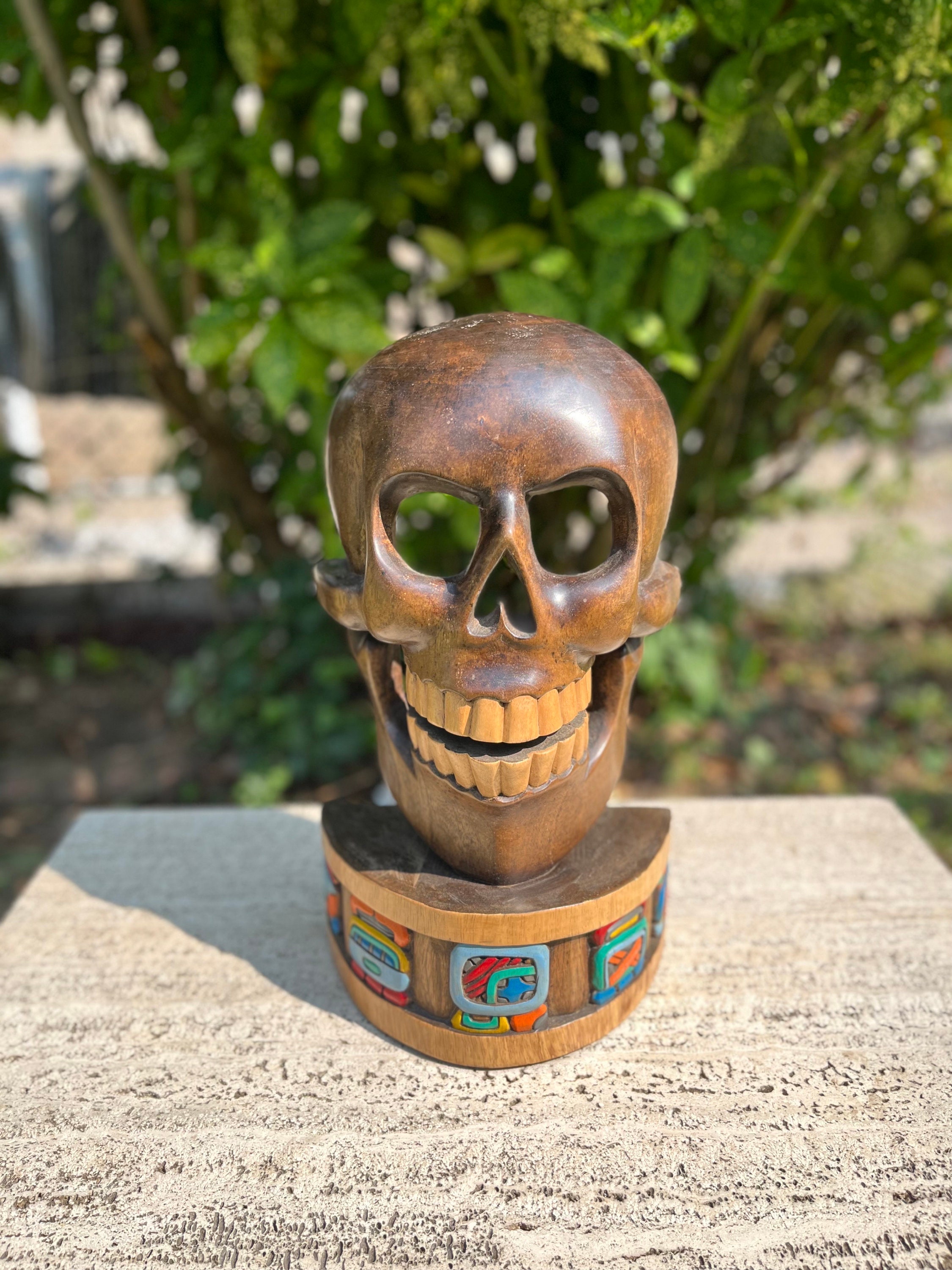 Mayan Skull Craño Hand Carved Cedar Wood Chichen Itza Mexico Palenque ...