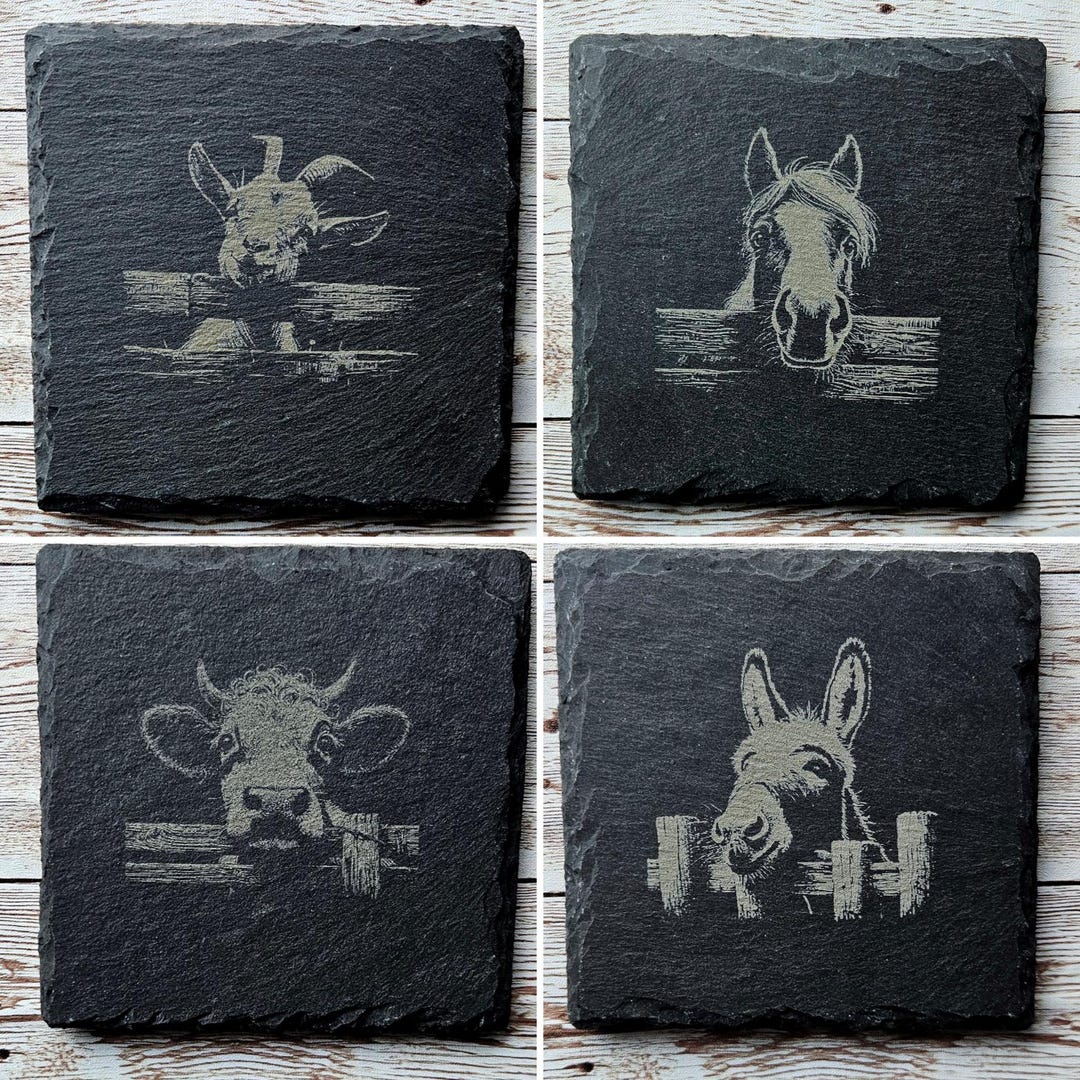 Natural Slate Coasters With Farm Animals Pack of 4 Mix and Match Images ...