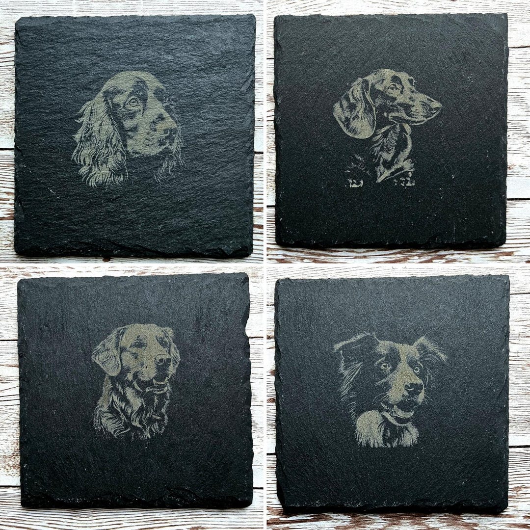 Natural Slate Coasters With Dog Breeds Pack of 4 Mix and Match Images ...