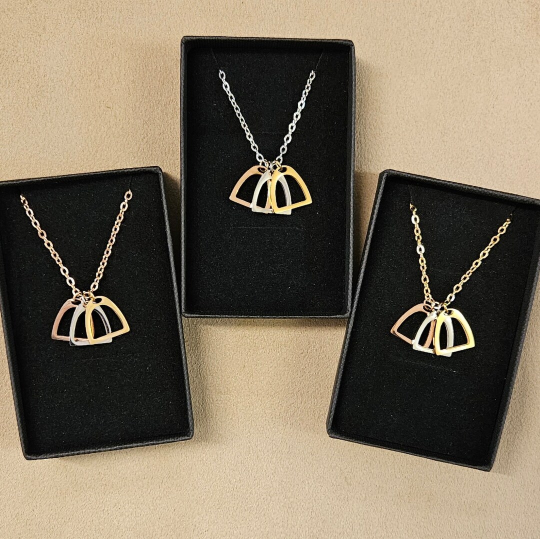 Triple Stirrup Necklace. Equestrian Gift. Silver, Gold, Rose Gold ...