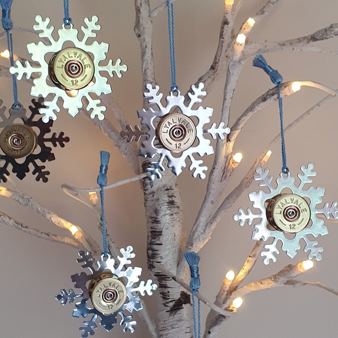 Hunting/ Shooting Themed Beautiful Shiny Metal Snowflakes Baubles 3 ...