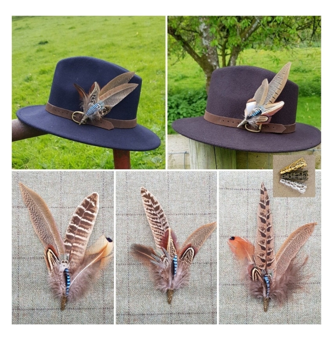 Large Pheasant and Jay Feather Brooch, Hat Lapel Pin, Wedding ...
