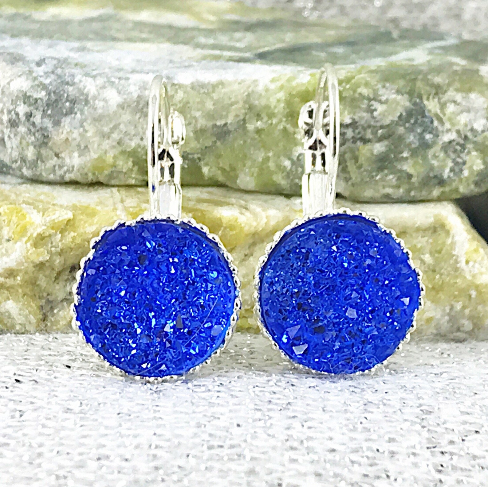 Classic Blue Druzy Drop Earrings for Women Bridesmaid Gifts - Etsy
