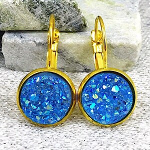 Blue Druzy Drop Earrings for Women Blue Bridesmaid Earrings - Etsy