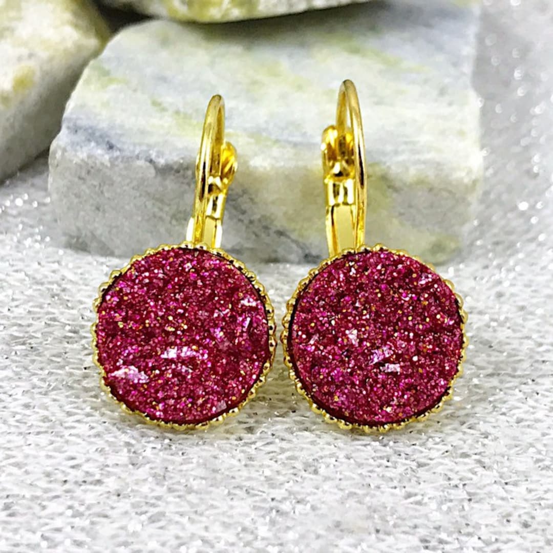 Magenta Druzy Drop Earrings Magenta Druzy Dangle Bridesmaid - Etsy