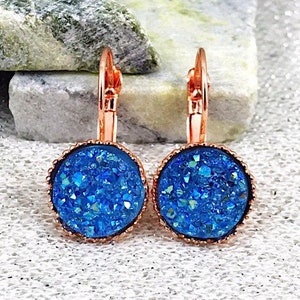 Blue Druzy Drop Earrings for Women Blue Bridesmaid Earrings - Etsy