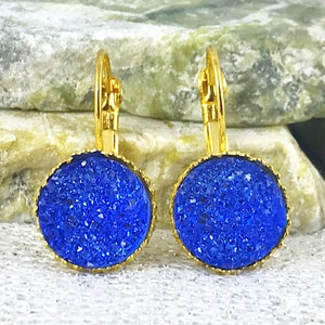 Classic Blue Druzy Drop Earrings for Women Bridesmaid Gifts - Etsy