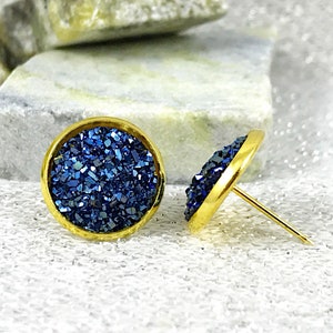 Midnight Blue Druzy Stud Earrings for Women Dark Blue Druzy - Etsy