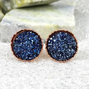 Midnight Blue Druzy Stud Earrings for Women Dark Blue Druzy - Etsy