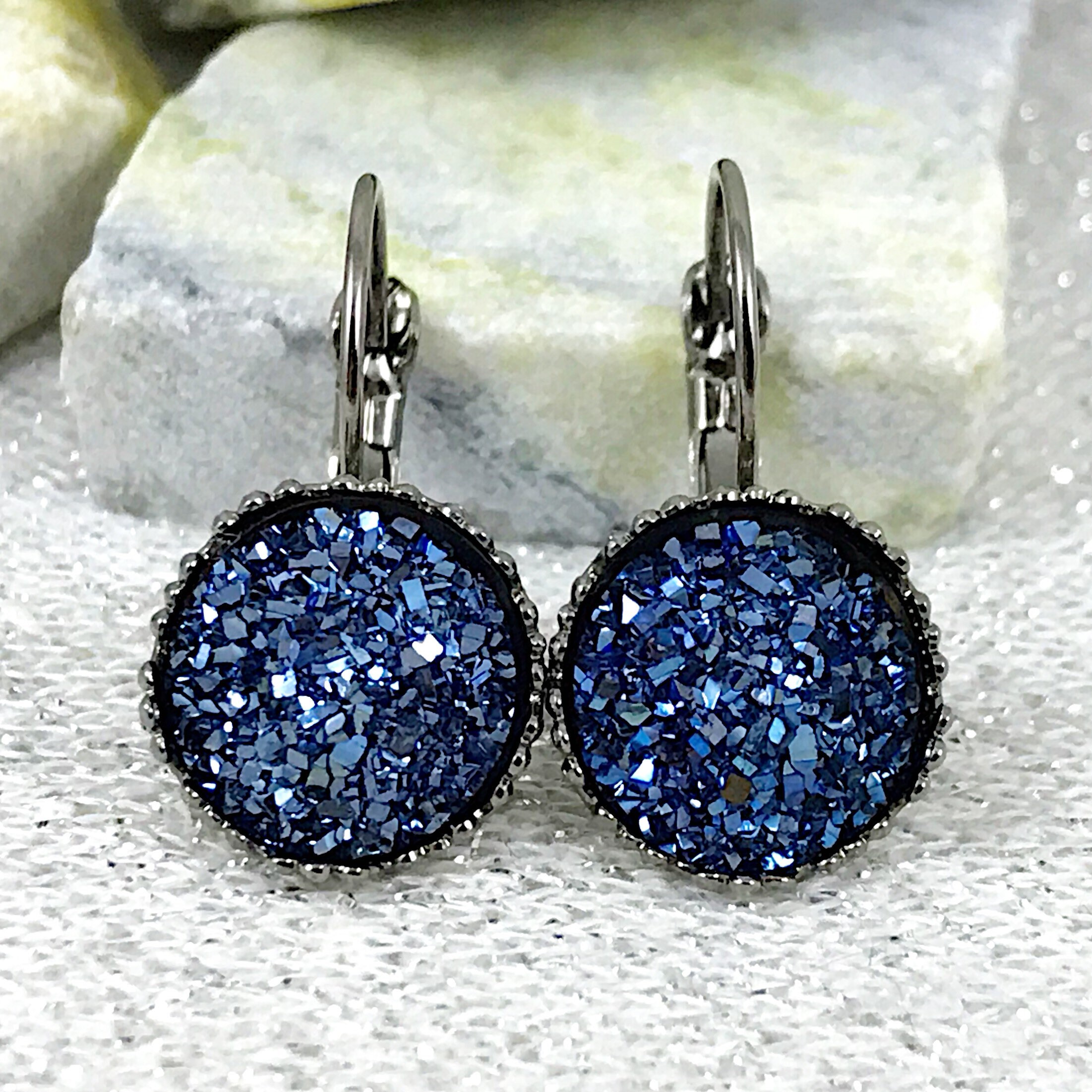 Midnight Blue Druzy Drop Earrings for Women Unique Deep Dark | Etsy