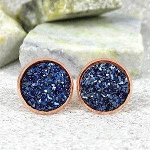 Midnight Blue Druzy Stud Earrings for Women Dark Blue Druzy - Etsy