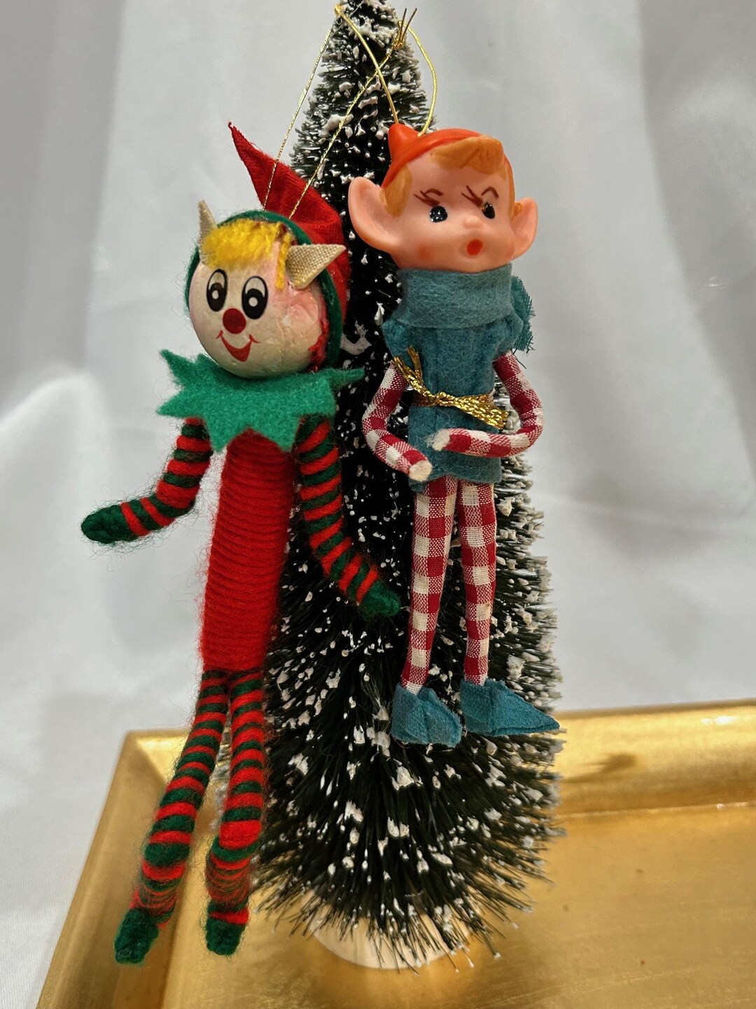 Vintage Elf Xmas Ornament and Yarn Elf With Spun Head; 1960's Xmas ...