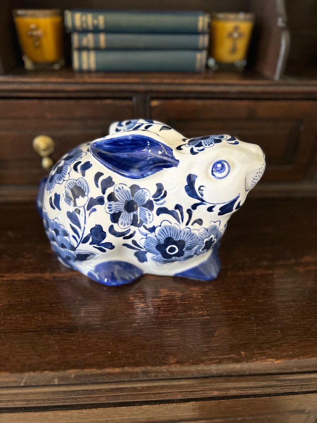 Blue and White Ceramic Rabbit; Chinoiserie Rabbit; Delft Style Rabbit ...