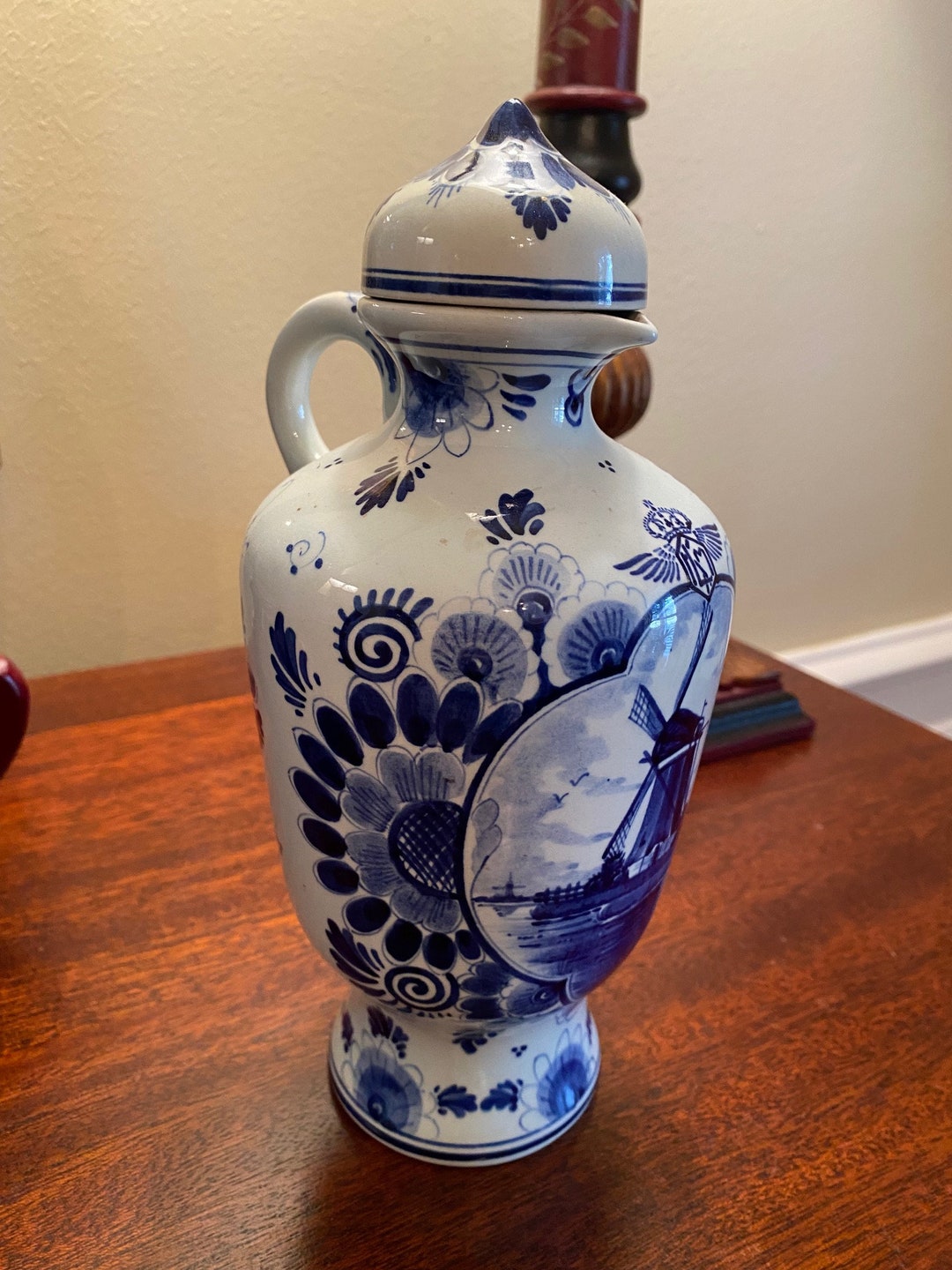 Delft Decanter/jug With Cork Stopper; Hand Painted Floral Design With ...