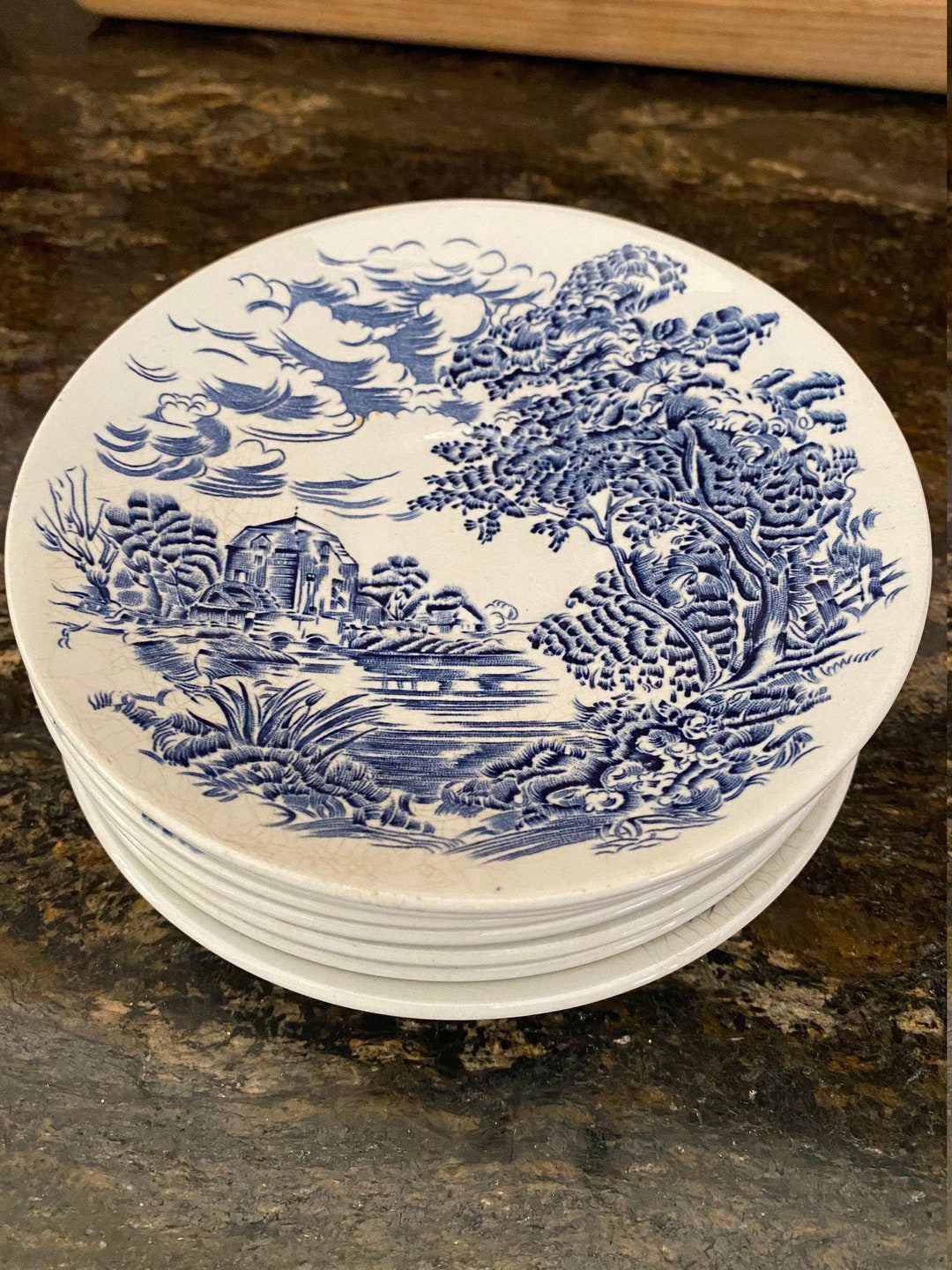 Vtg Enoch Wedgewood Tunstall Ltd. Saucer Countryside Pattern Blue and ...