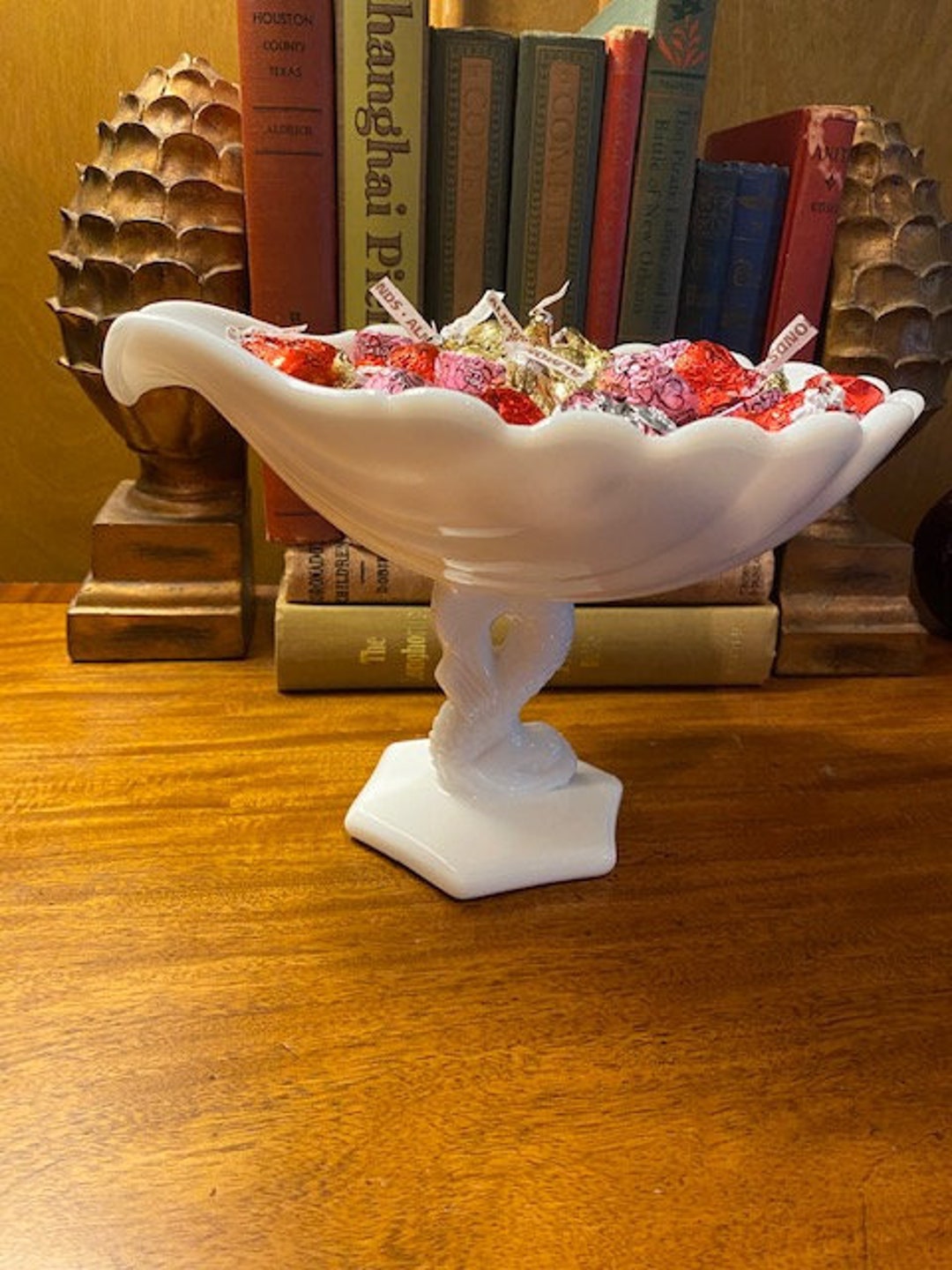 Milk Glass Shell Compote With Dolphin Base; Vintage Milk Glass ...