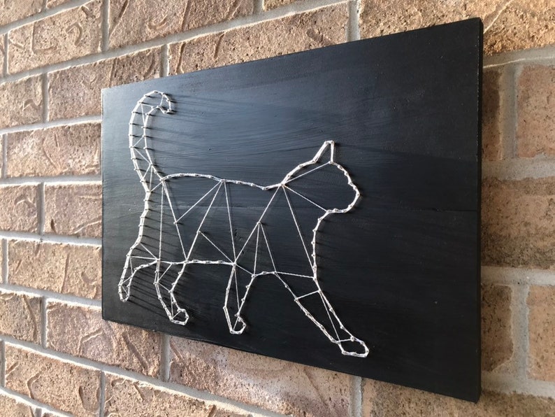 String Art Cat Handmade Geometric-Collage Black White | Etsy